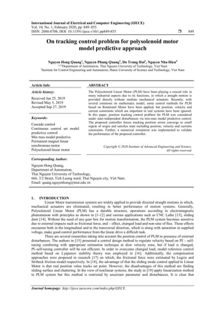 On tracking control problem for polysolenoid motor model predictive approach | PDF