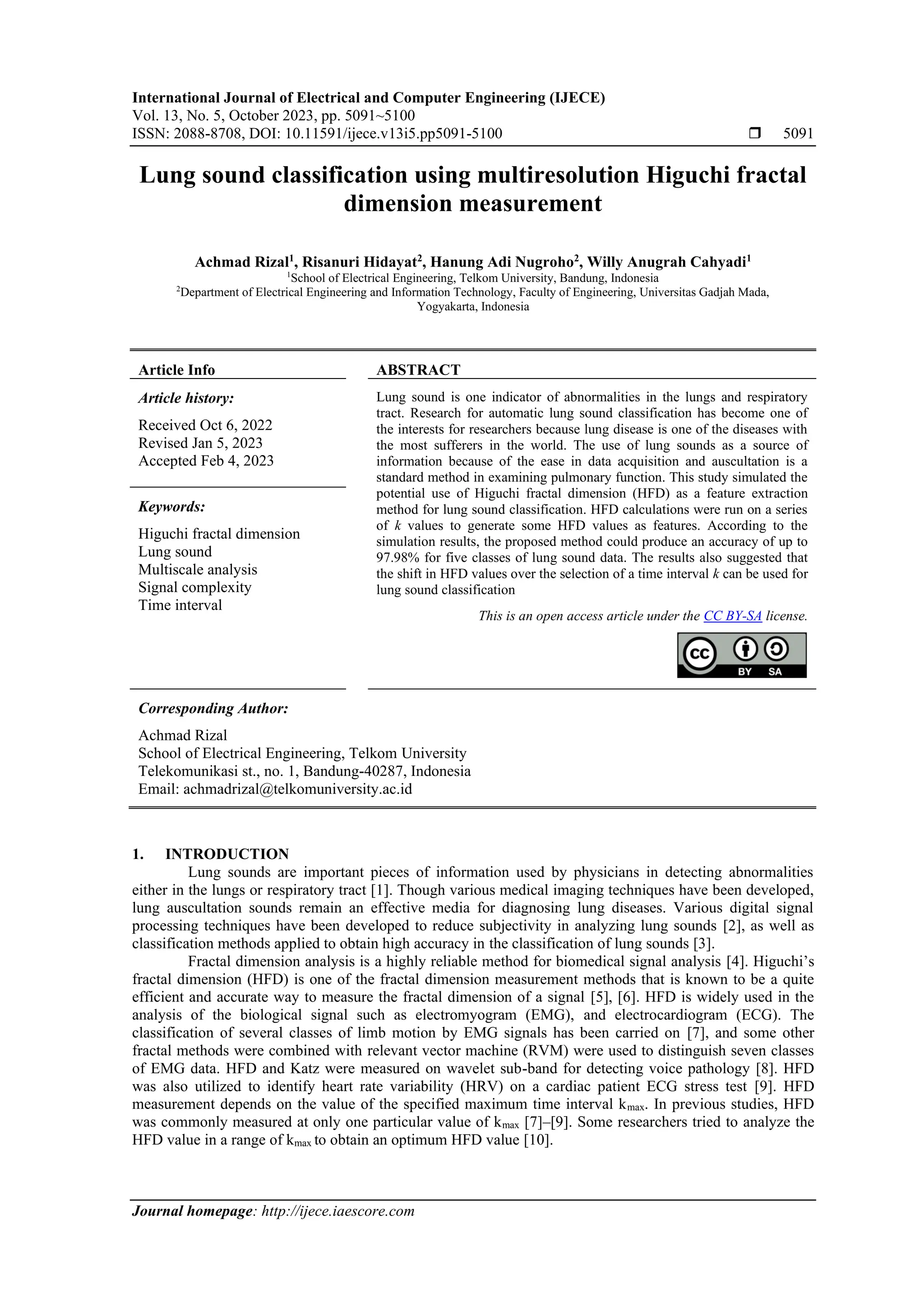 Lung sound classification using multiresolution Higuchi fractal dimension measurement | PDF