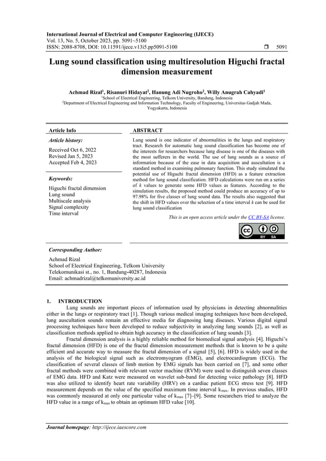 Lung sound classification using multiresolution Higuchi fractal dimension measurement | PDF