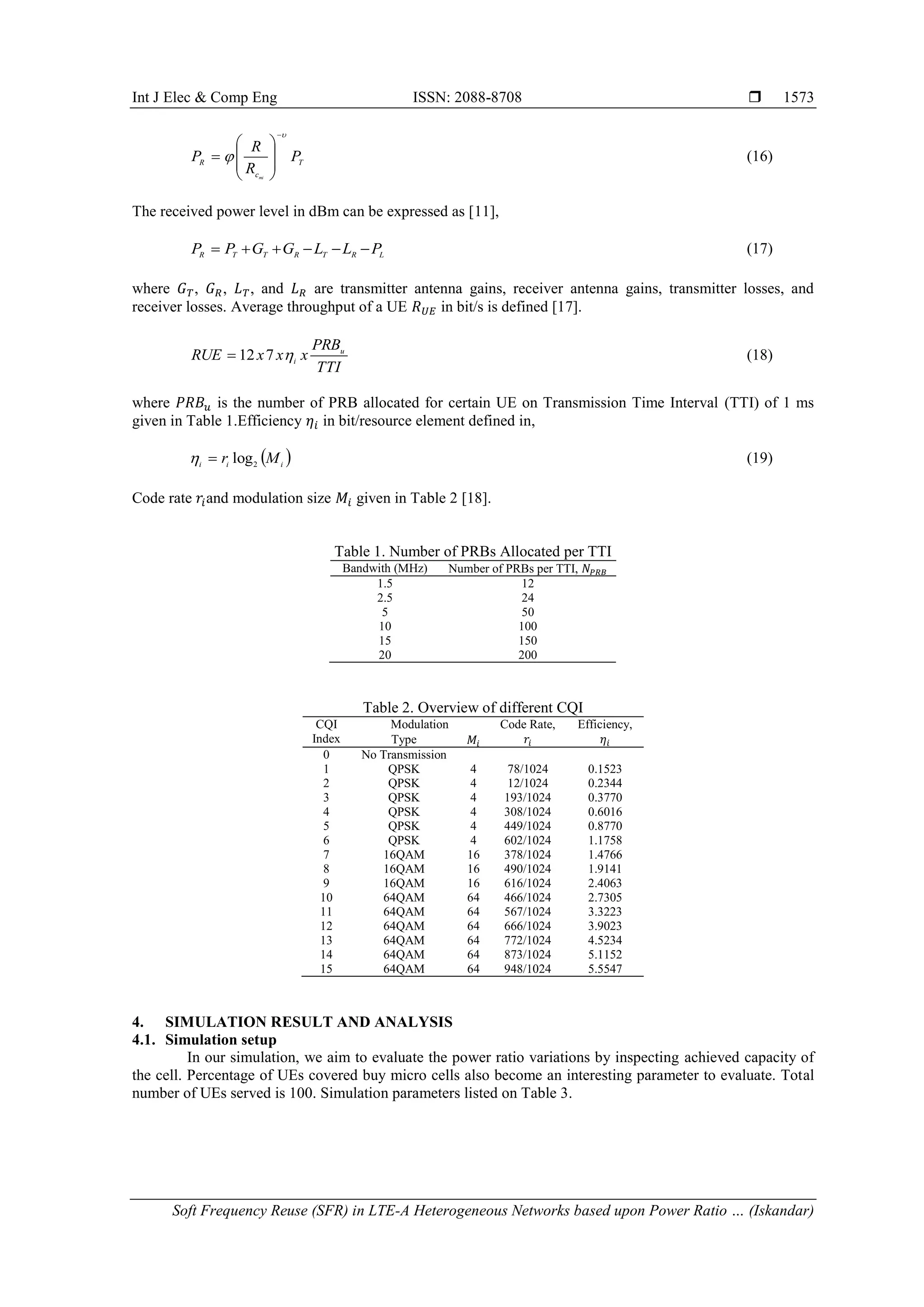 Soft Frequency Reuse (SFR) in LTE-A Heterogeneous Networks based upon Power Ratio Evaluation | PDF