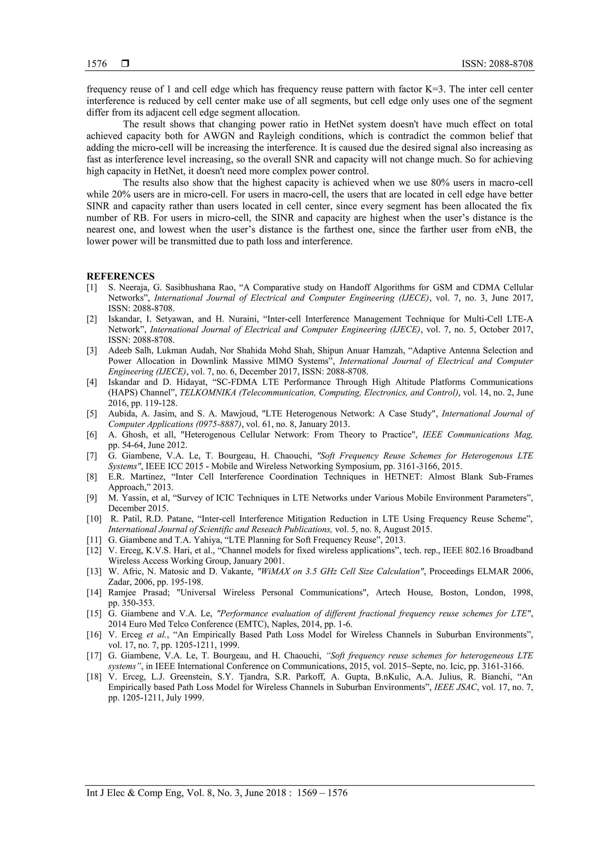 Soft Frequency Reuse (SFR) in LTE-A Heterogeneous Networks based upon Power Ratio Evaluation | PDF