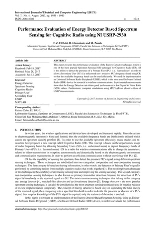 Performance Evaluation of Energy Detector Based Spectrum Sensing for Cognitive Radio using NI ...