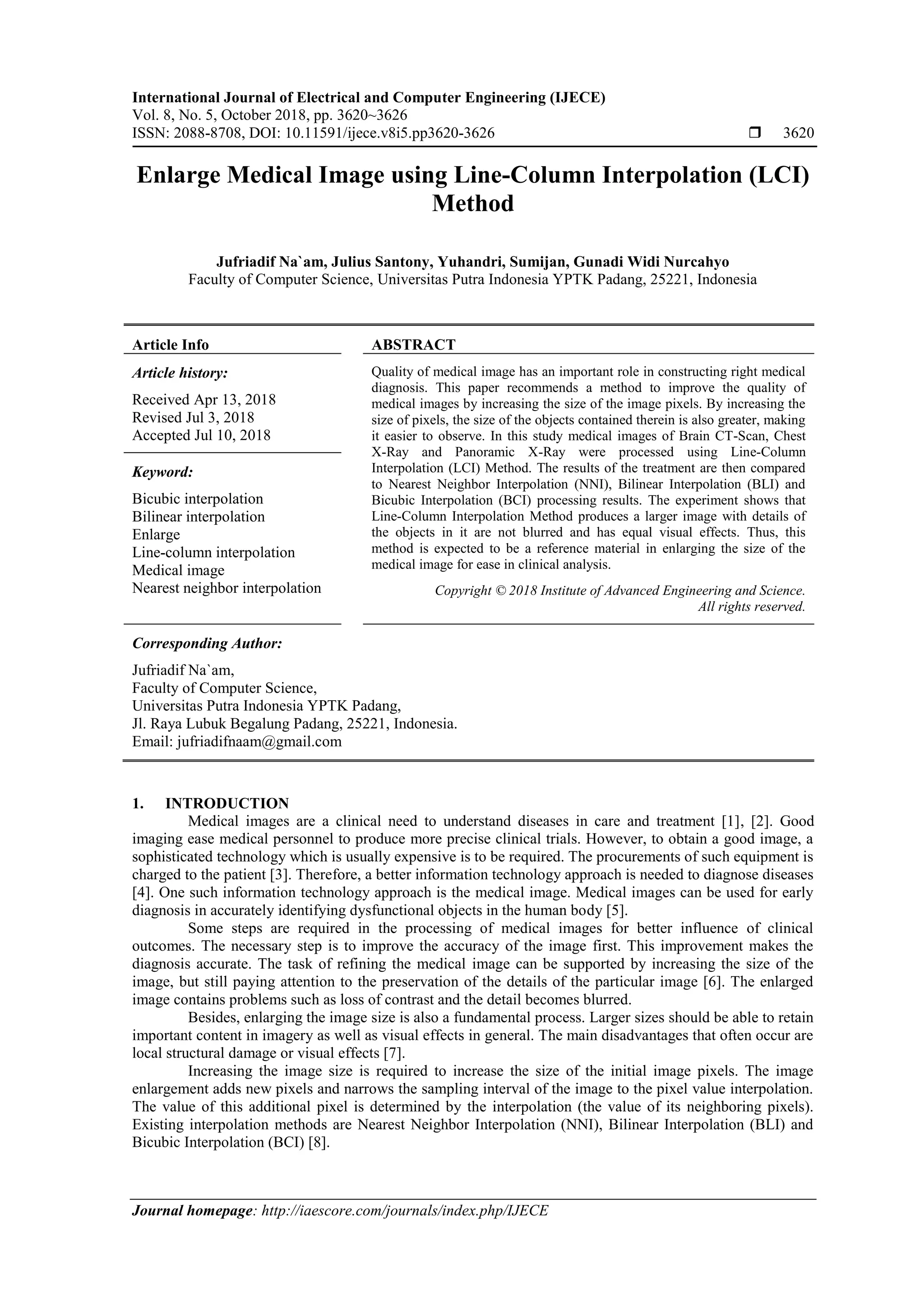 Enlarge Medical Image using Line-Column Interpolation (LCI) Method | PDF