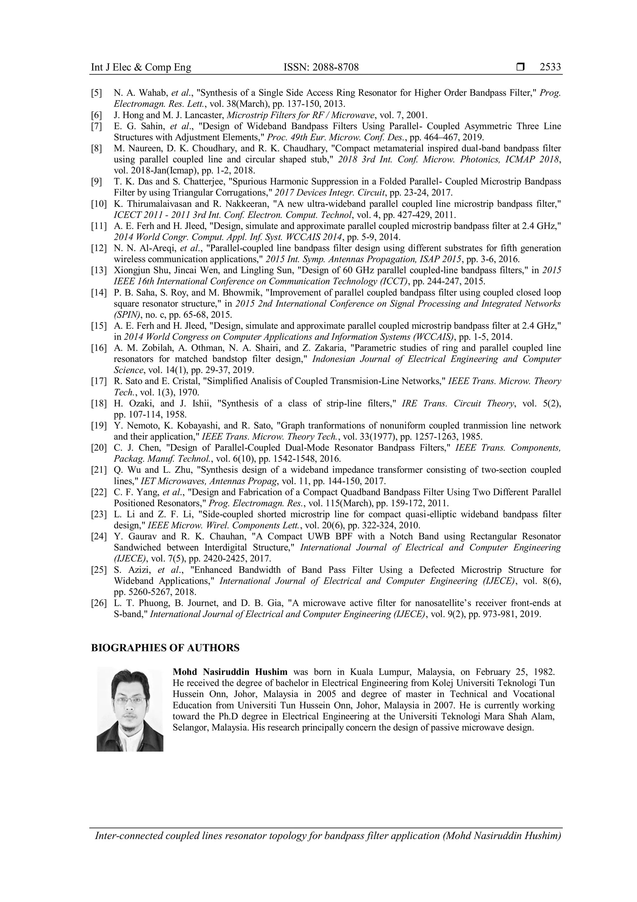 Inter-connected coupled lines resonator topology for bandpass filter ...
