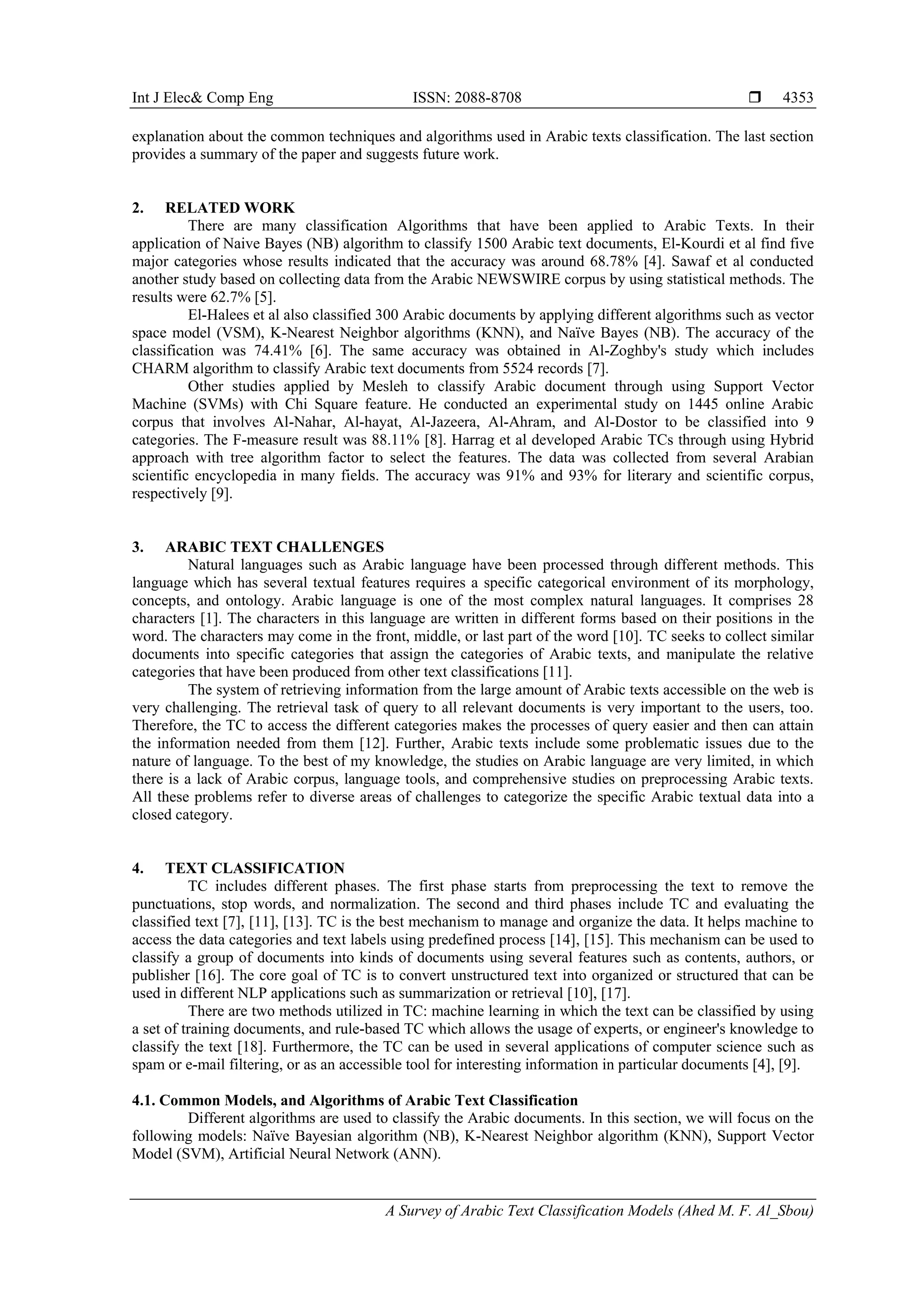 A Survey of Arabic Text Classification Models | PDF