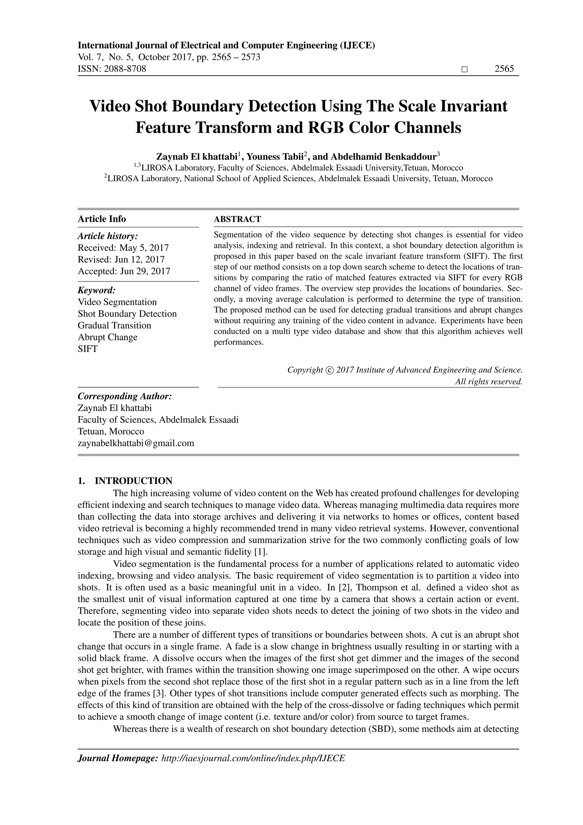 Video Shot Boundary Detection Using The Scale Invariant Feature
