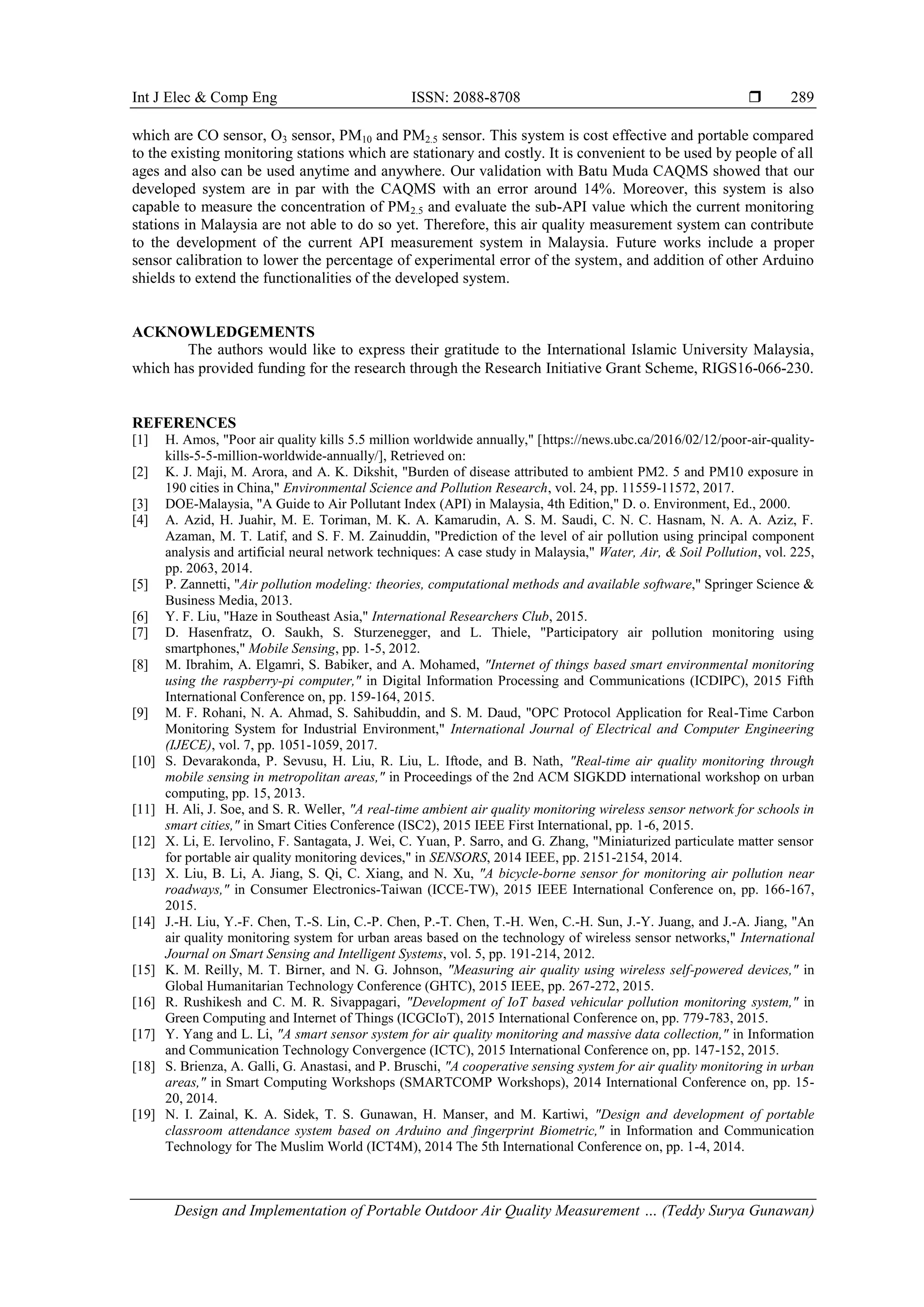 Design and Implementation of Portable Outdoor Air Quality Measurement ...