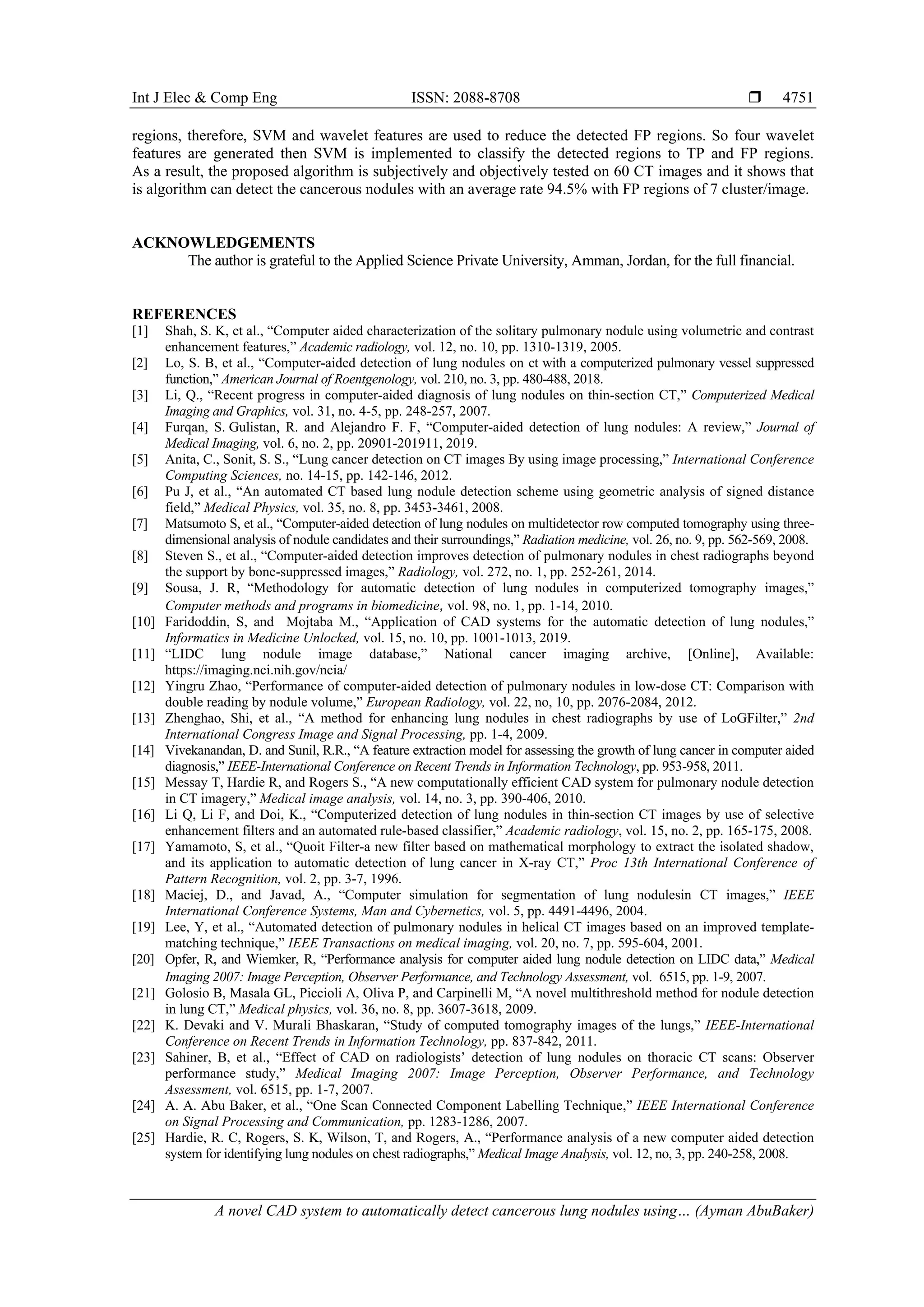 A Novel Cad System To Automatically Detect Cancerous Lung Nodules Using Wavelet Transform And