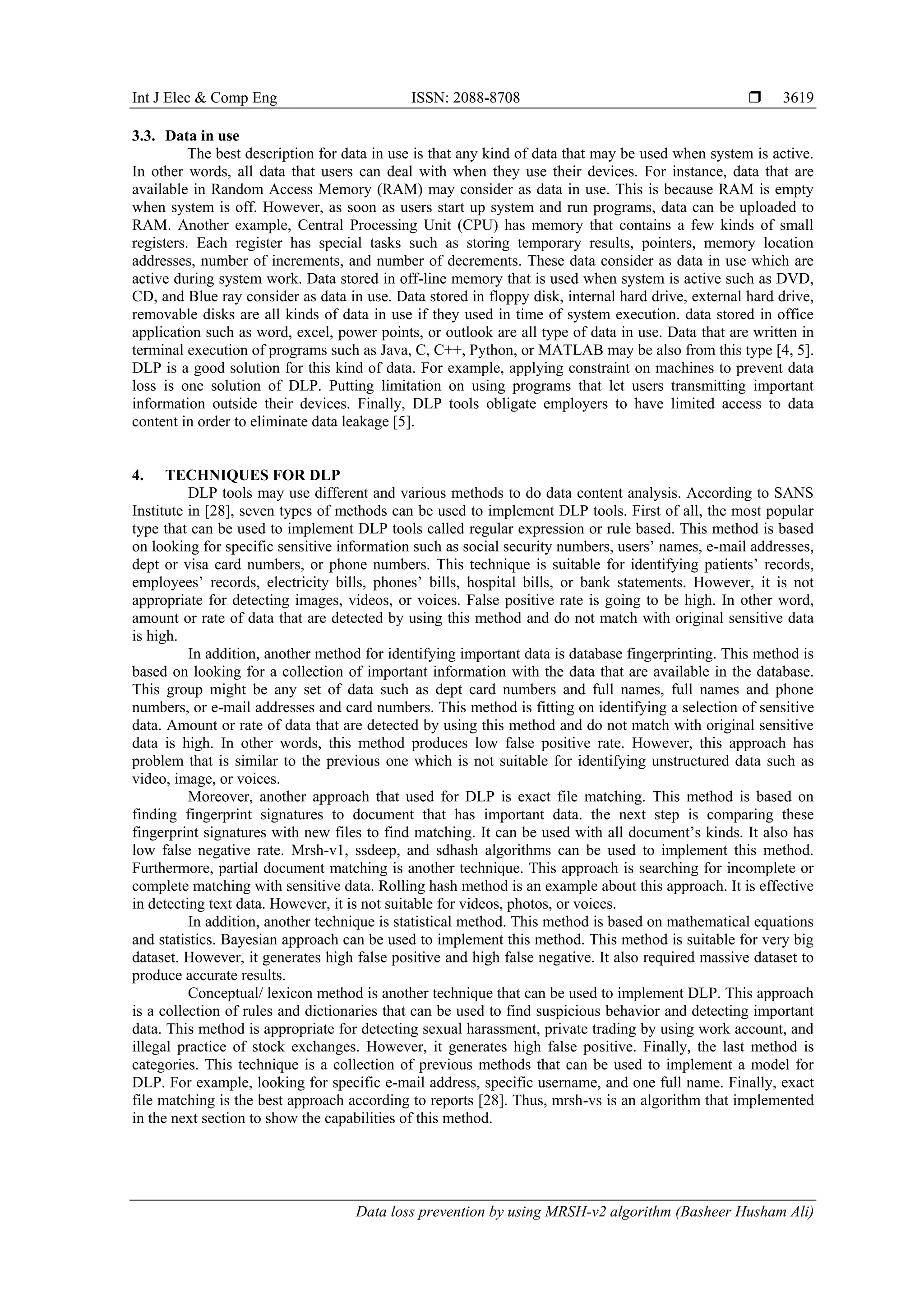 Data loss prevention by using MRSH-v2 algorithm | PDF