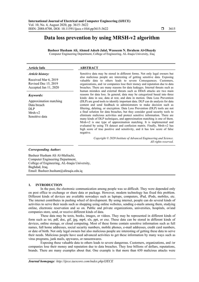 Data loss prevention by using MRSH-v2 algorithm | PDF