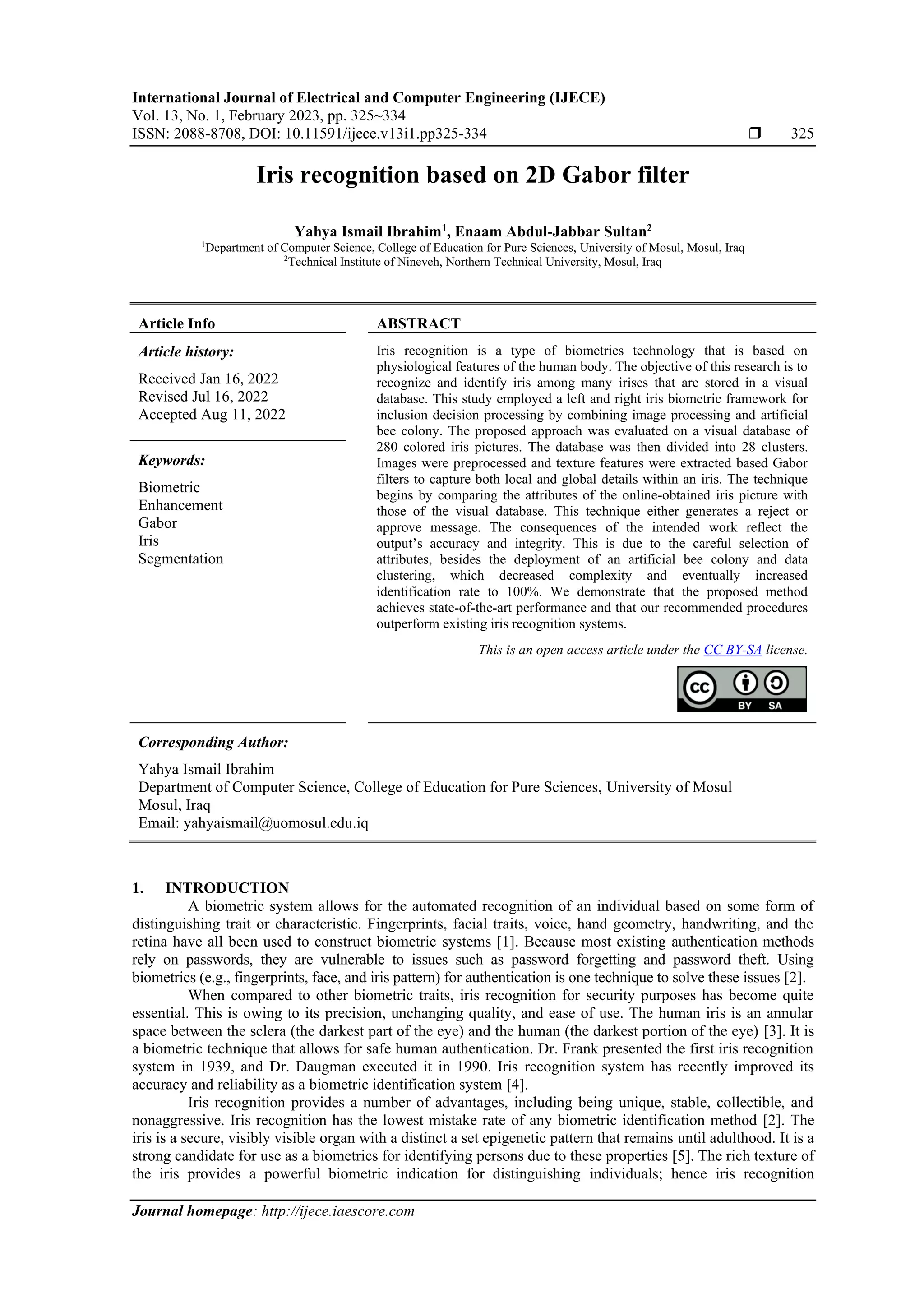Iris recognition based on 2D Gabor filter | PDF