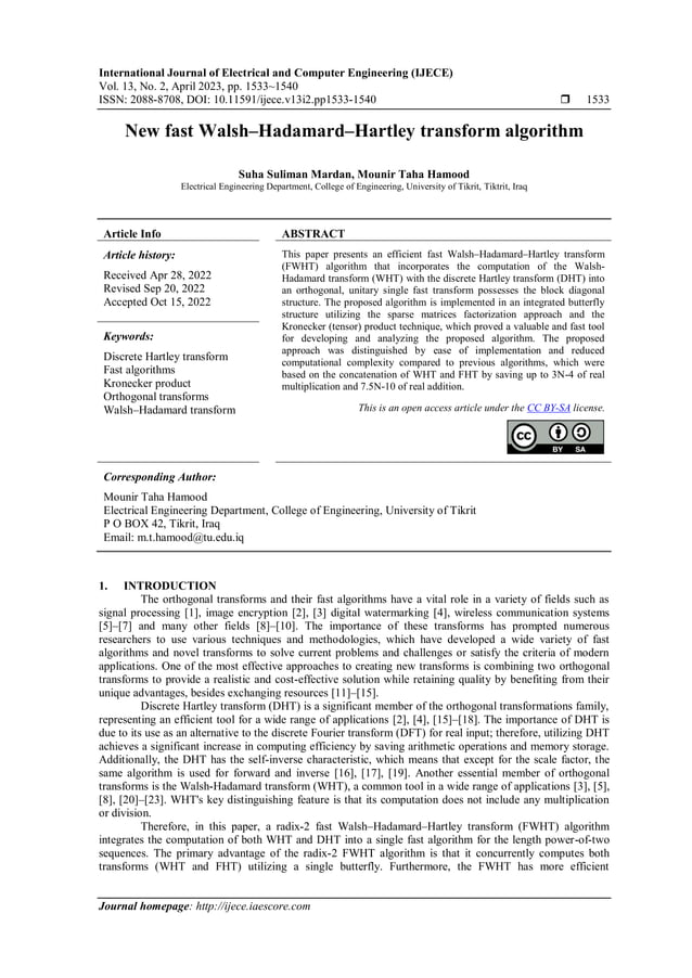 New fast Walsh–Hadamard–Hartley transform algorithm | PDF