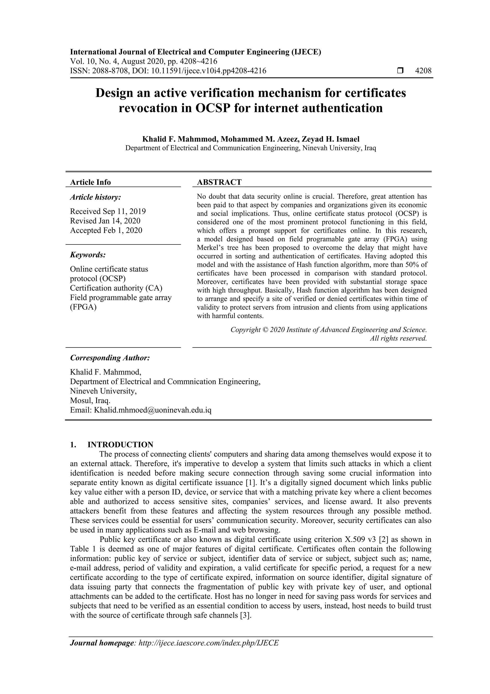 Design an active verification mechanism for certificates revocation in ...