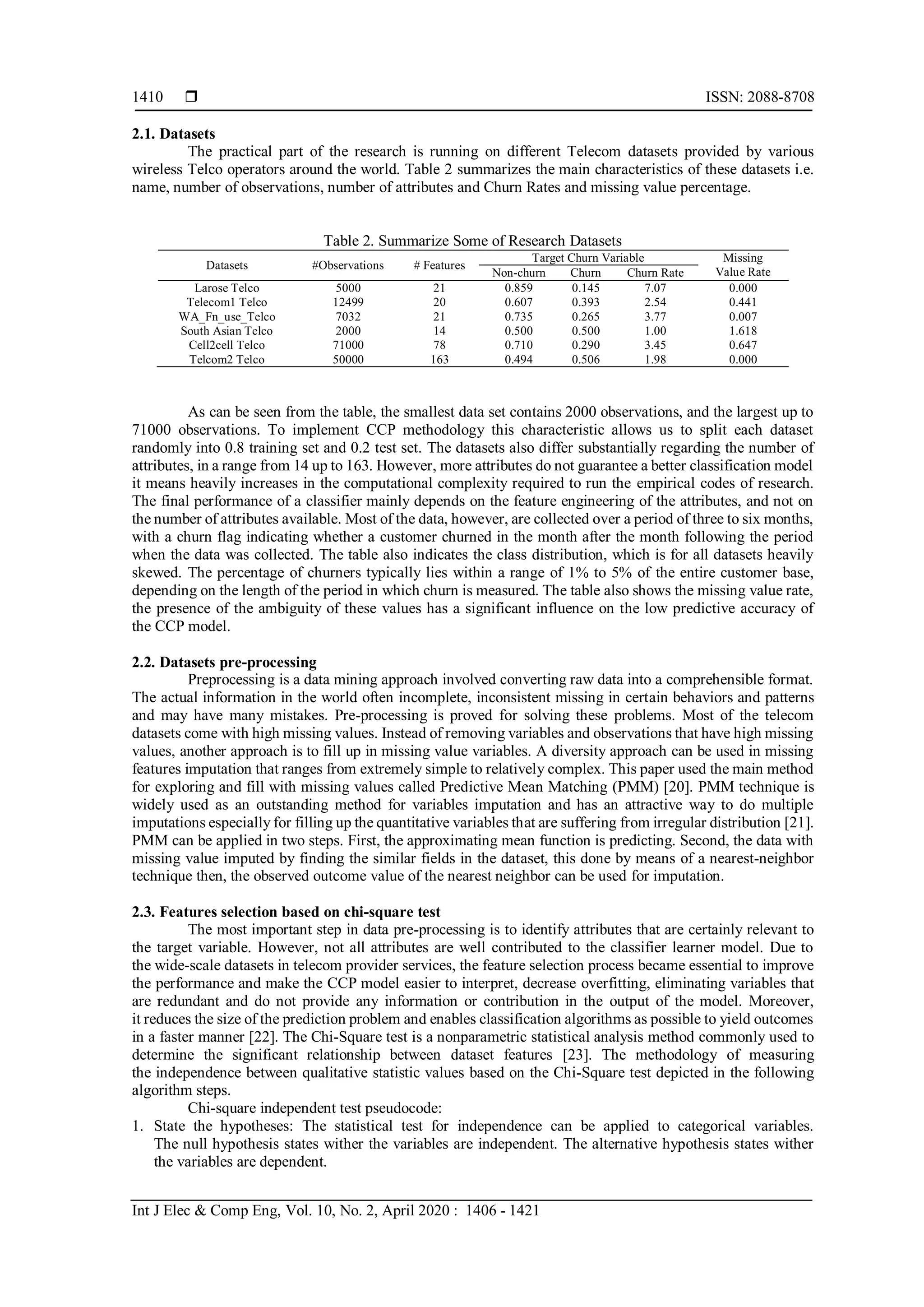Projection pursuit Random Forest using discriminant feature analysis model for churners ...