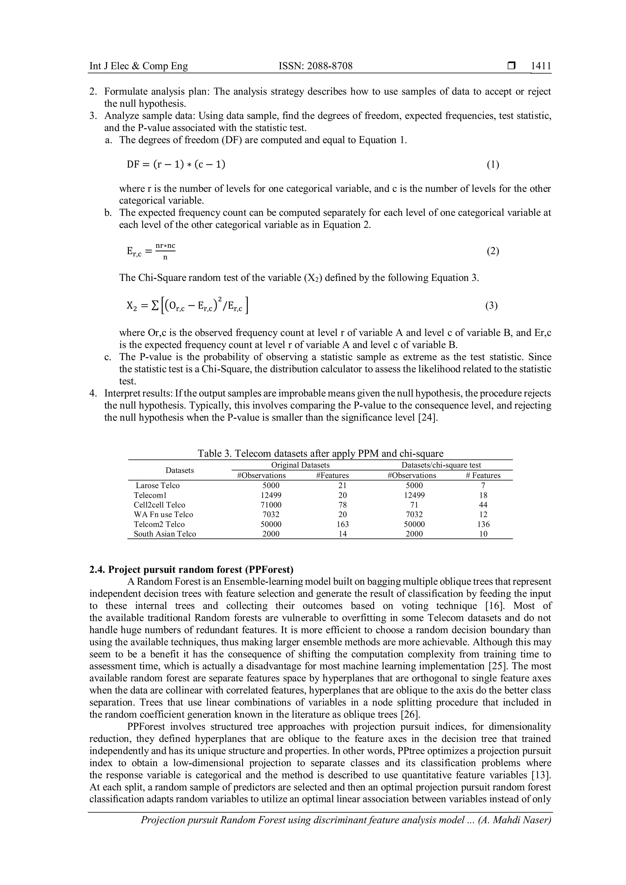 Projection pursuit Random Forest using discriminant feature analysis ...