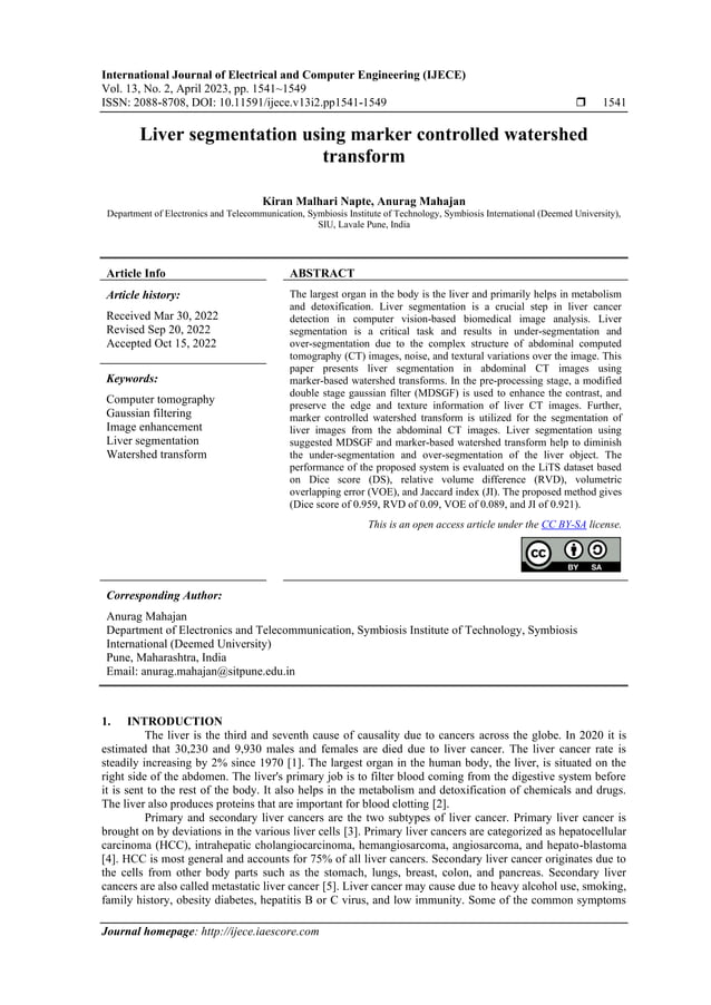 Liver segmentation using marker controlled watershed transform | PDF