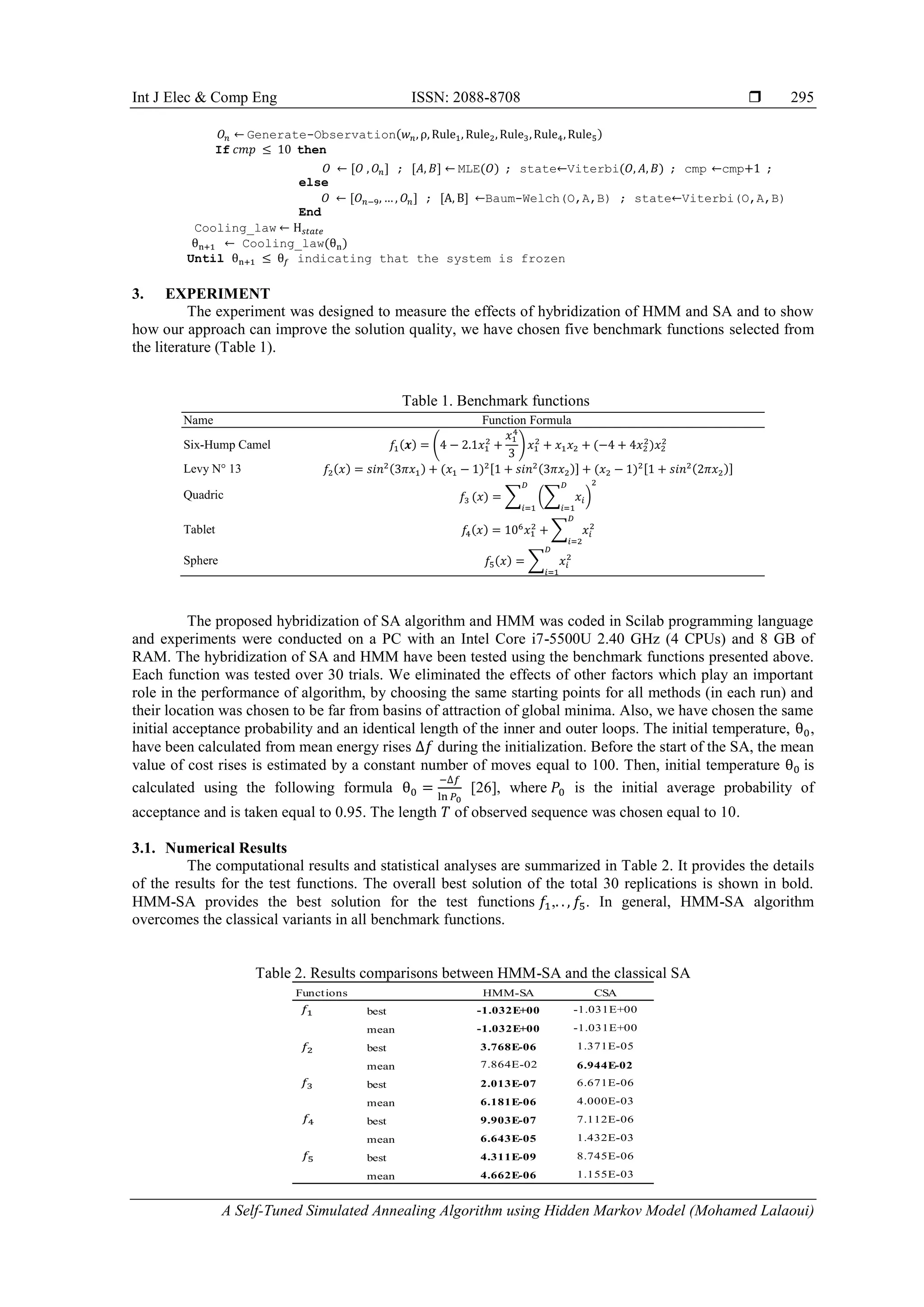 A Self-Tuned Simulated Annealing Algorithm using Hidden Markov Mode | PDF