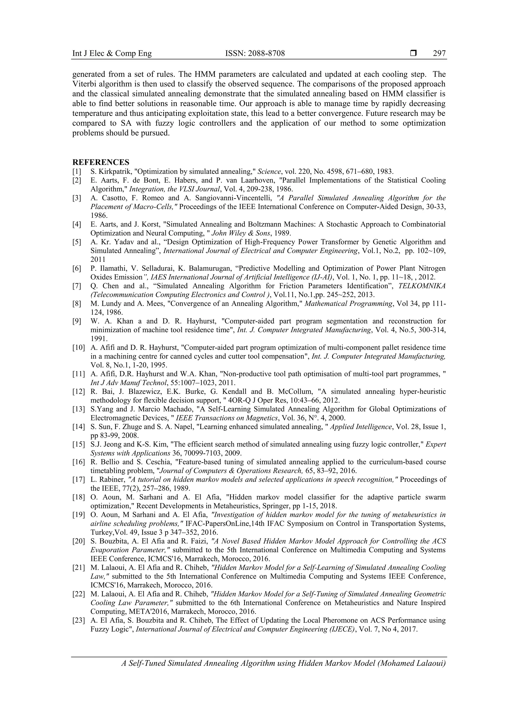 A Self-Tuned Simulated Annealing Algorithm using Hidden Markov Mode | PDF