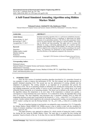A Self-Tuned Simulated Annealing Algorithm using Hidden Markov Mode | PDF