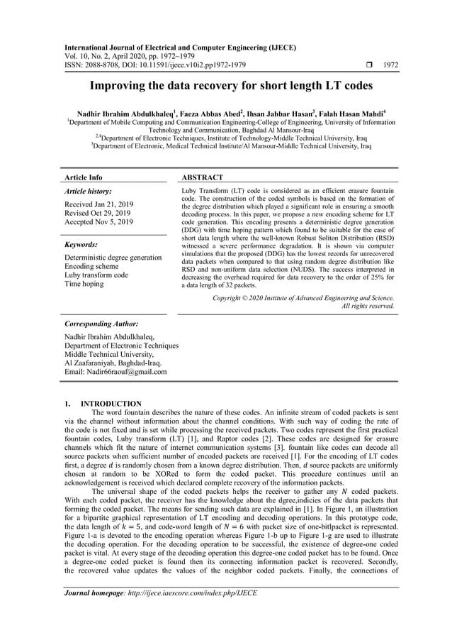 Improving the data recovery for short length LT codes | PDF