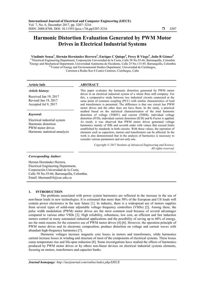 Harmonic Distortion Evaluation Generated by PWM Motor Drives in Electrical Industrial Systems | PDF