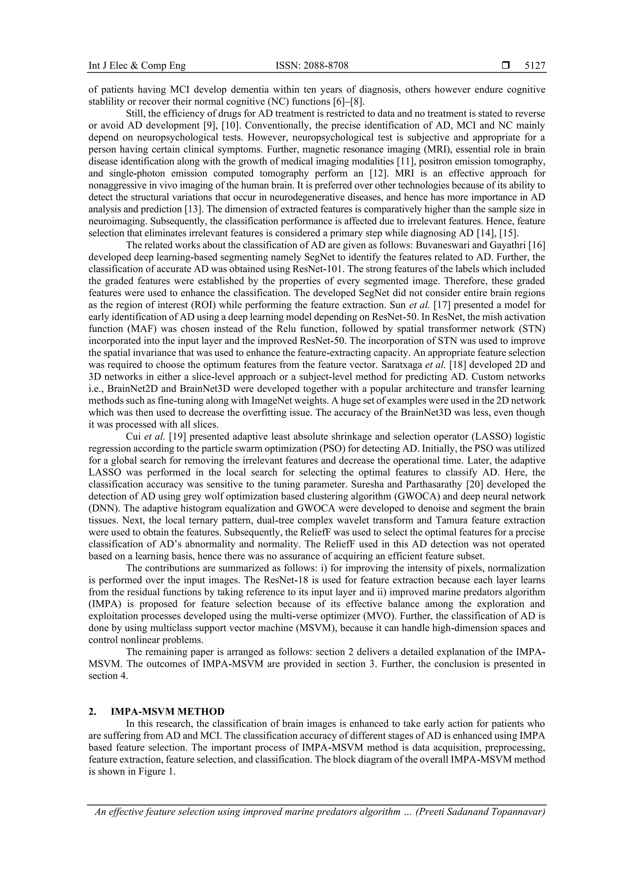An Effective Feature Selection Using Improved Marine Predators Algorithm For Alzheimer S Disease