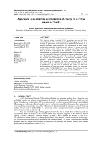 Approach to minimizing consumption of energy in wireless sensor networks | PDF