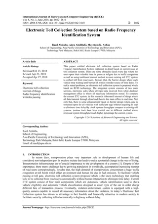 Electronic Toll Collection System based on Radio Frequency ...