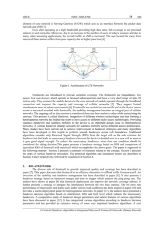 A Vertical Handover Algorithm in Integrated Macrocell Femtocell Networks | PDF