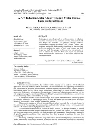 A New Induction Motor Adaptive Robust Vector Control based on Backstepping | PDF