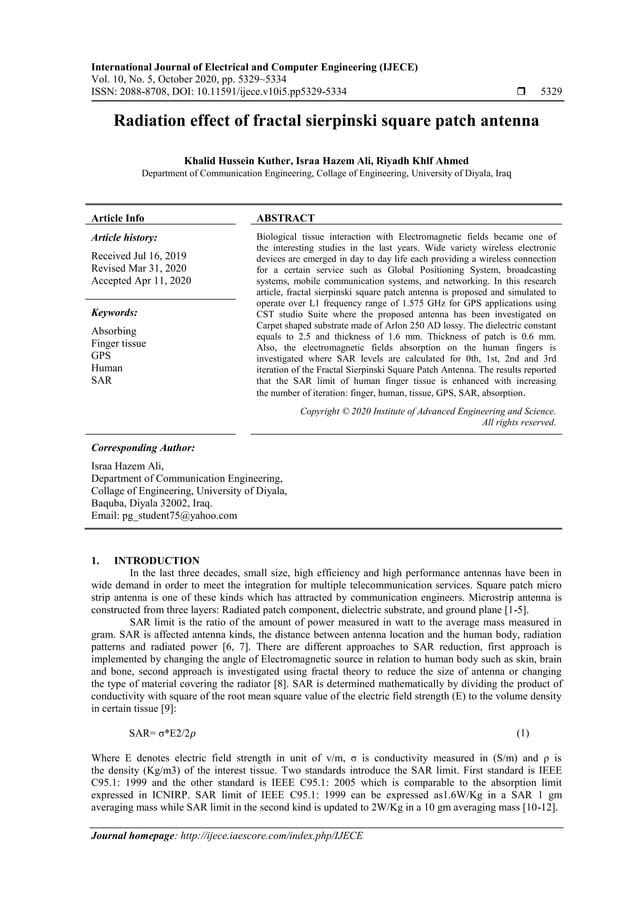 Radiation effect of fractal sierpinski square patch antenna | PDF