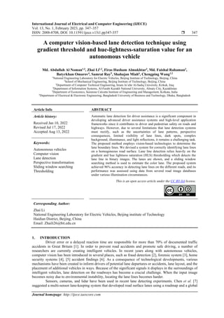 A computer vision-based lane detection technique using gradient threshold and hue-lightness ...