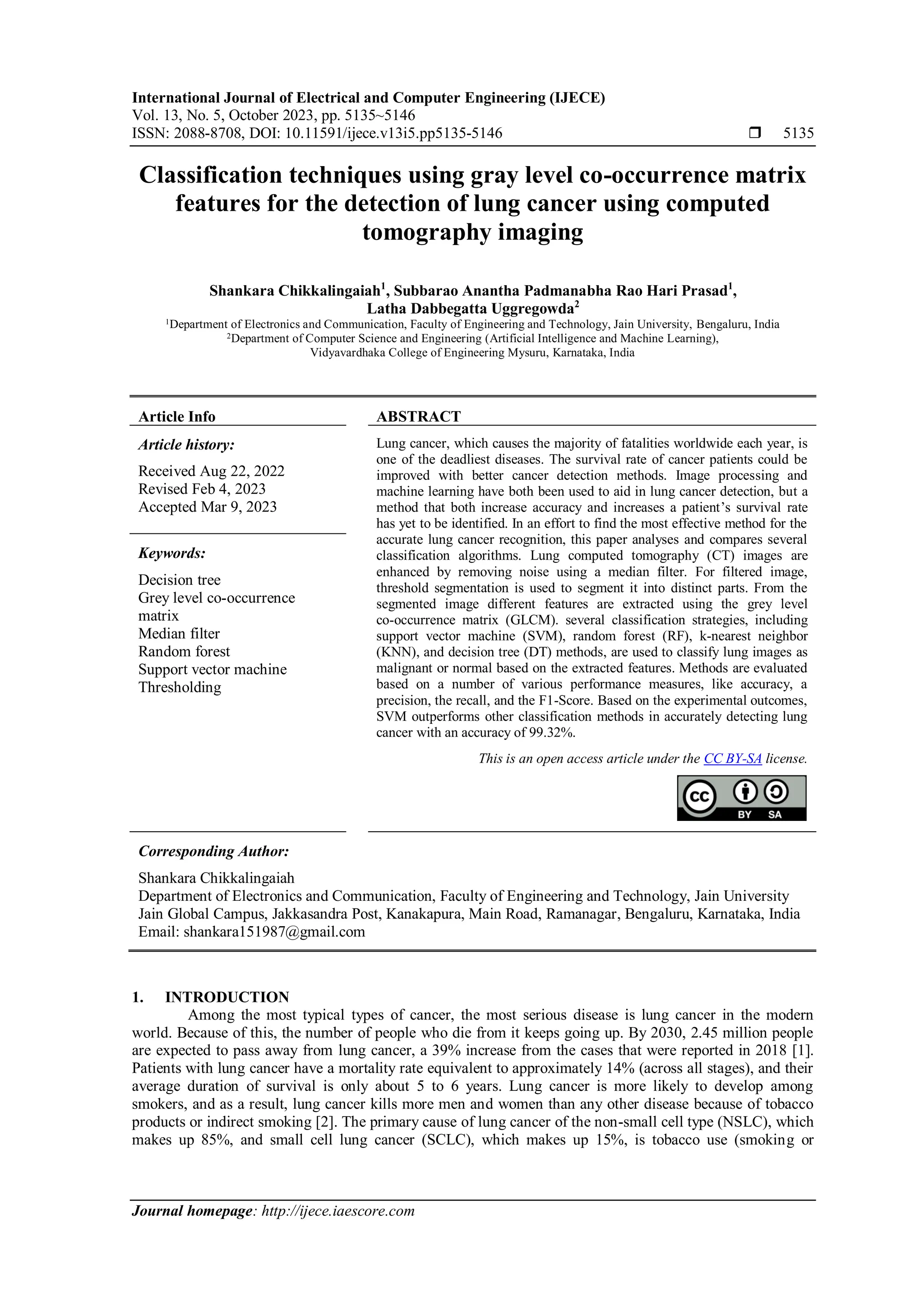 Classification techniques using gray level co-occurrence matrix features for the detection of ...