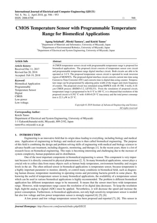 CMOS Temperature Sensor with Programmable Temperature Range for Biomedical Applications | PDF
