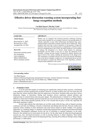 Effective driver distraction warning system incorporating fast image ...