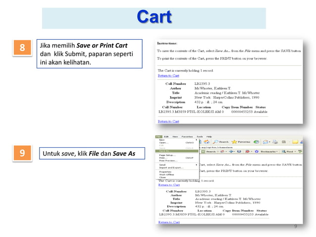Menyimpan rekod carian dalam Katalog GEMILANG | PPTX