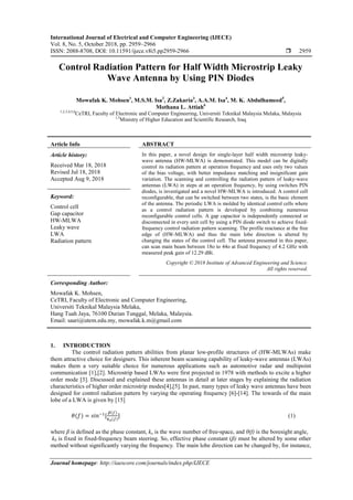 Control Radiation Pattern for Half Width Microstrip Leaky Wave Antenna by Using PIN Diodes | PDF