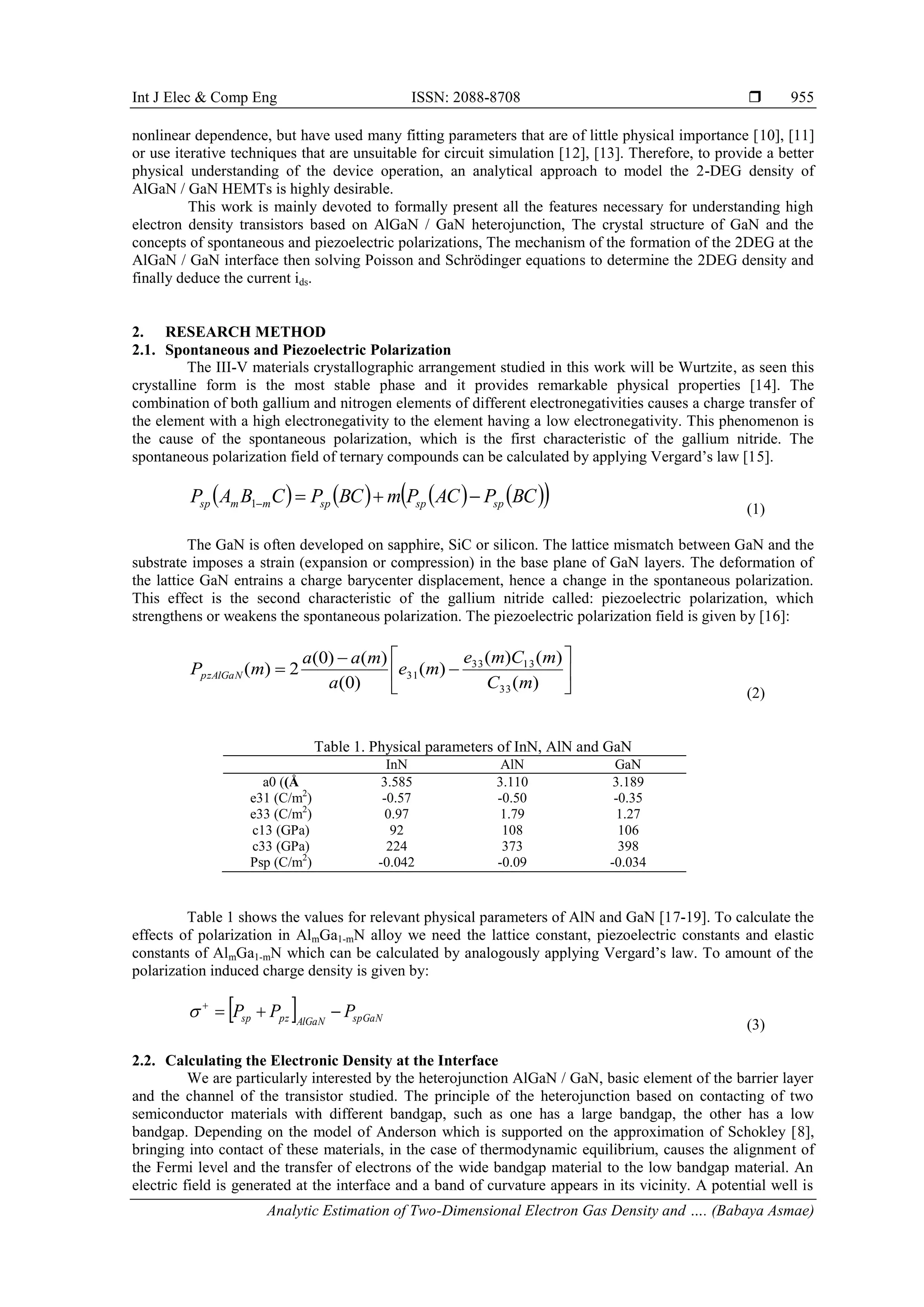 Analytic Estimation of Two-Dimensional Electron Gas Density and Current-Voltage Characteristic ...