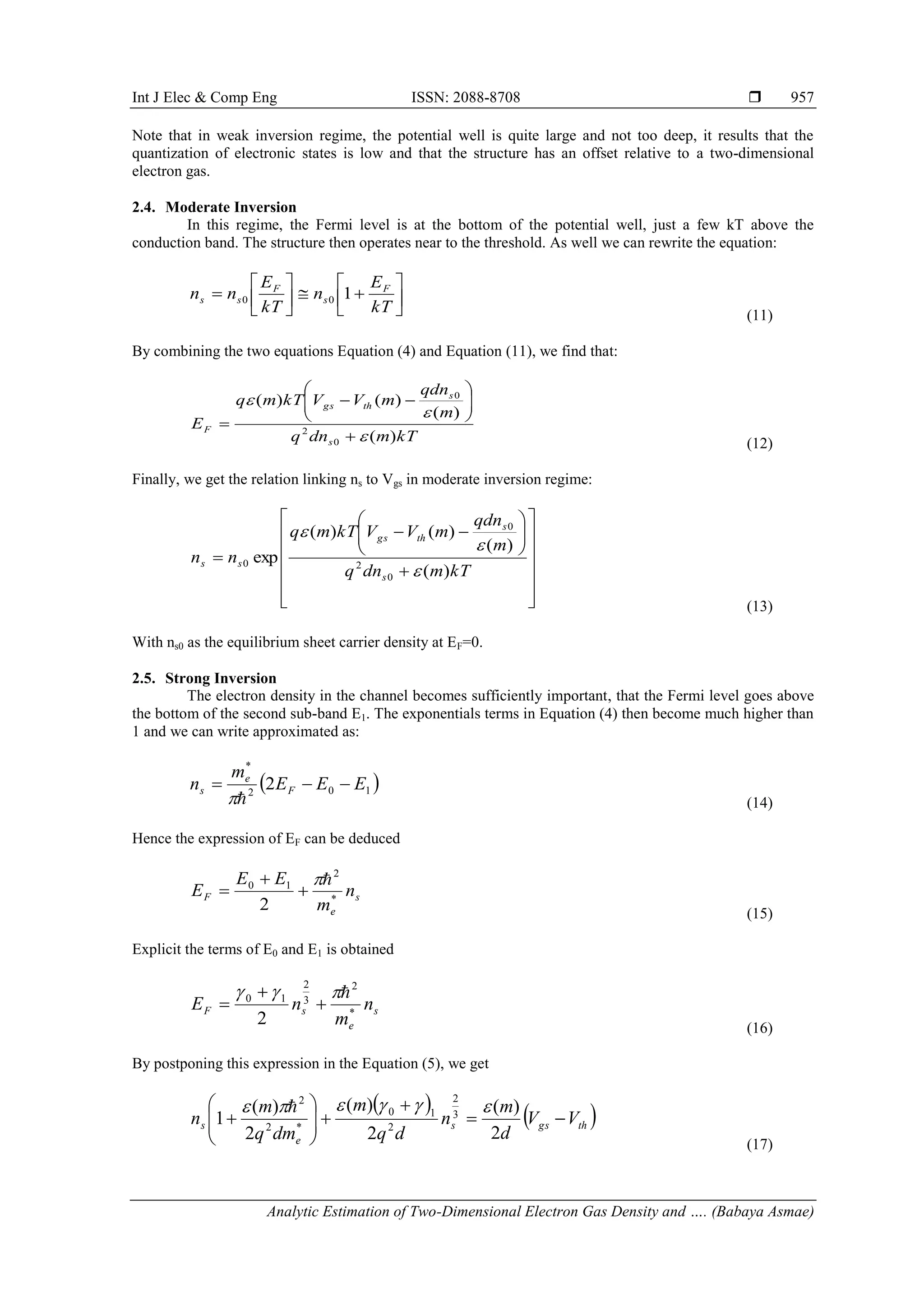 Analytic Estimation of Two-Dimensional Electron Gas Density and Current-Voltage Characteristic ...