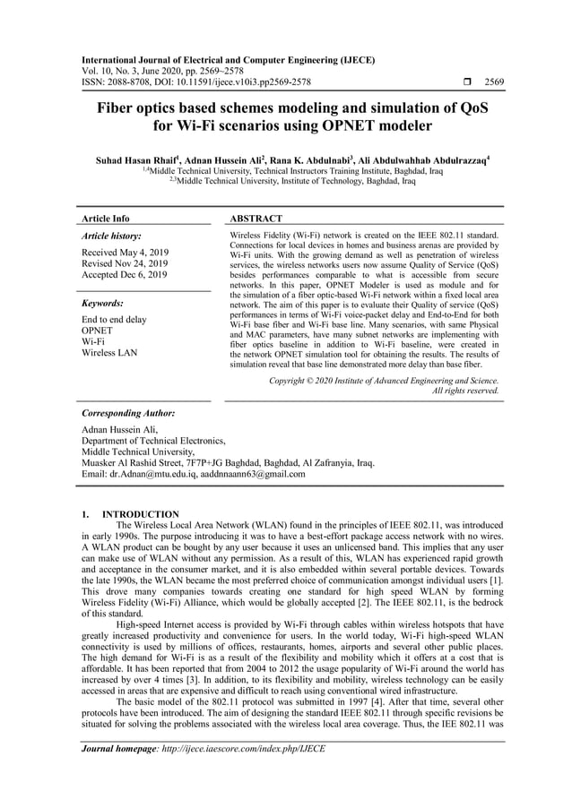 Fiber optics based schemes modeling and simulation of QoS for Wi-Fi scenarios using OPNET ...