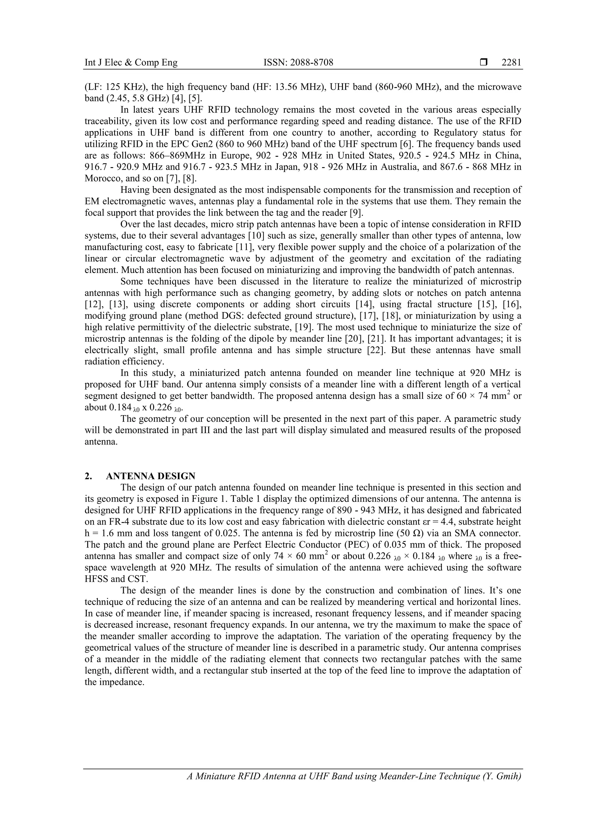 A Miniature RFID Antenna at UHF Band using Meander-Line Technique | PDF