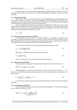 Exponential MLWDF (EXP-MLWDF) Downlink Scheduling Algorithm Evaluated in LTE for High Mobility ...