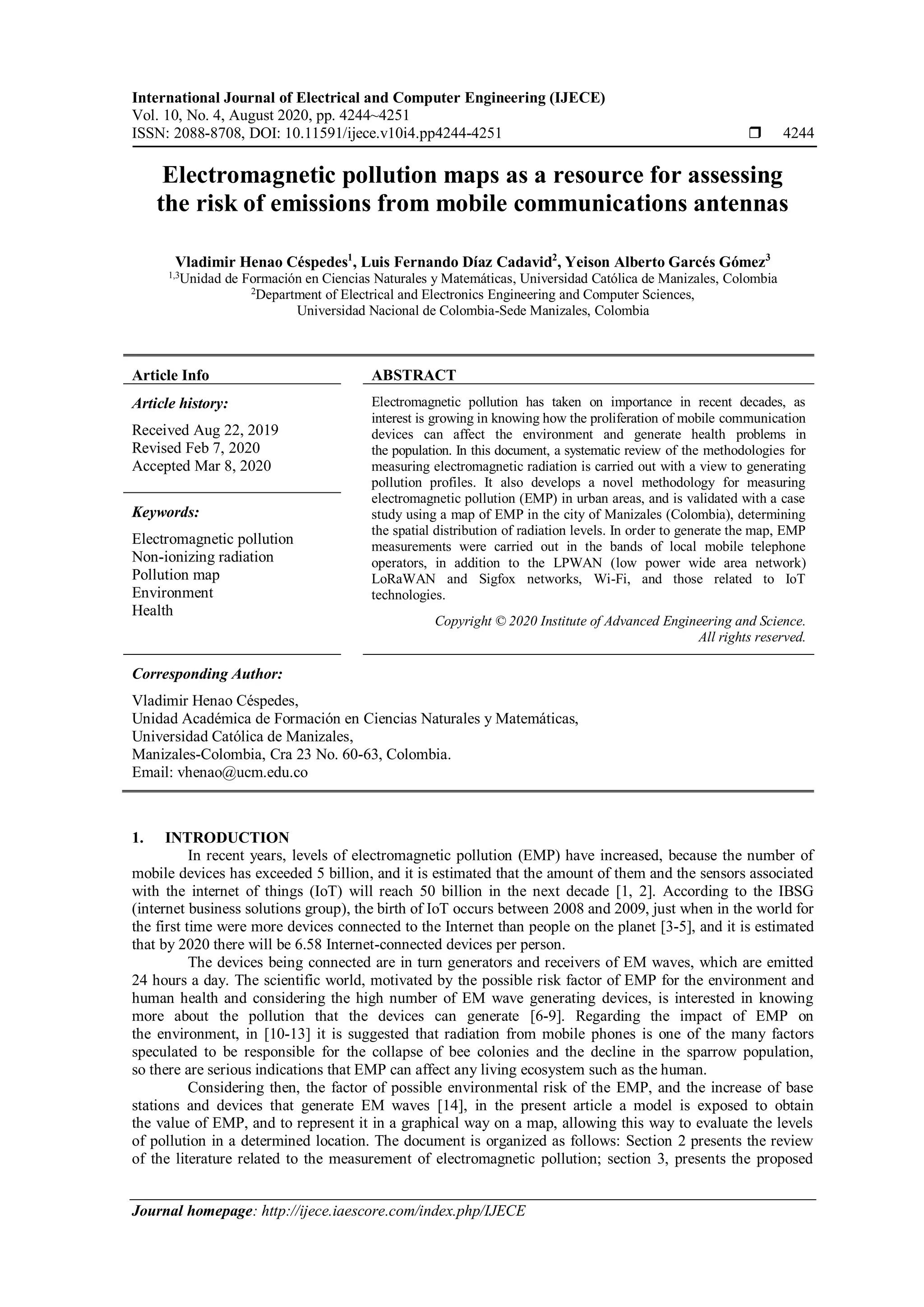 Electromagnetic pollution maps as a resource for assessing the risk of emissions from mobile ...
