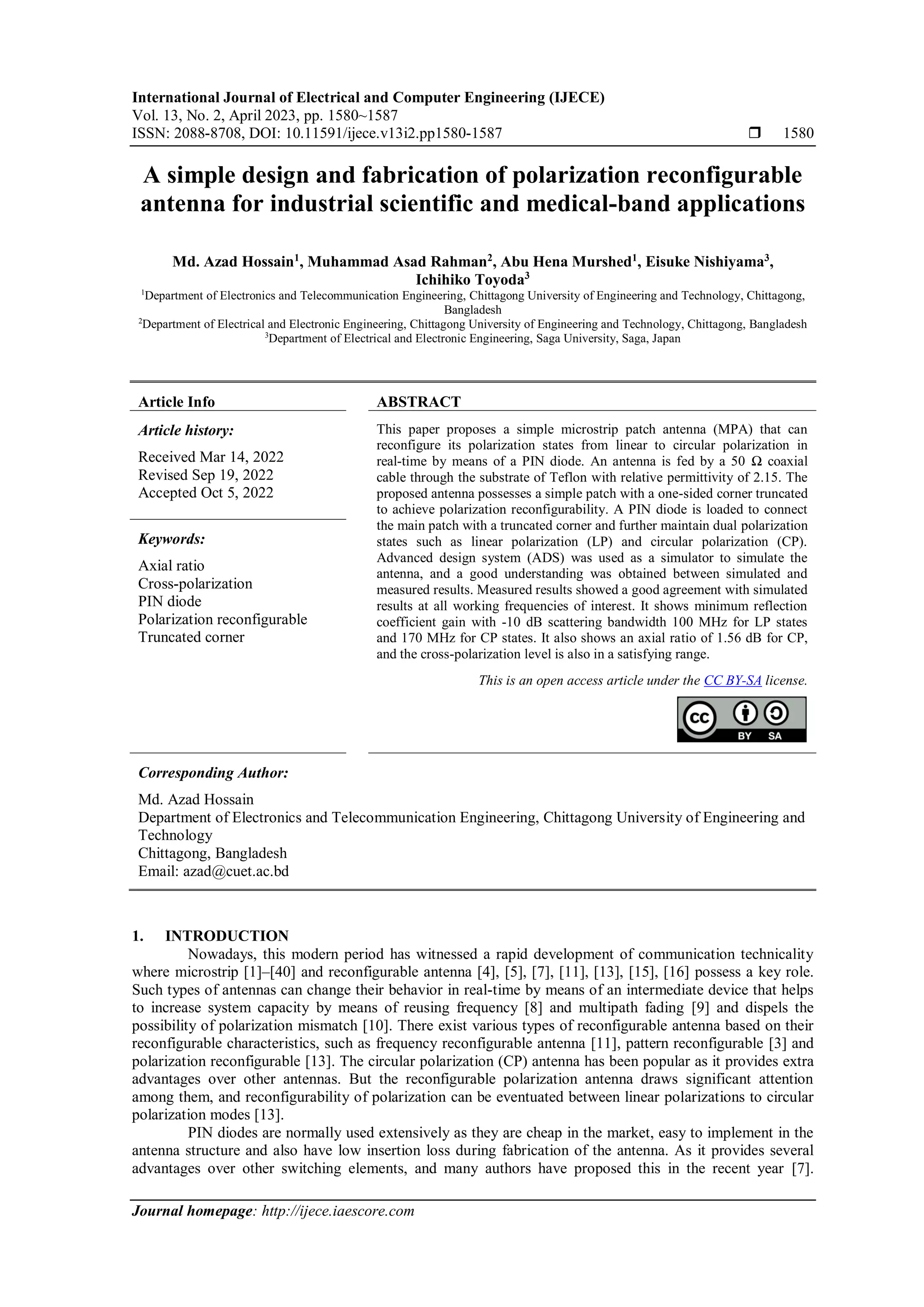 A simple design and fabrication of polarization reconfigurable antenna ...