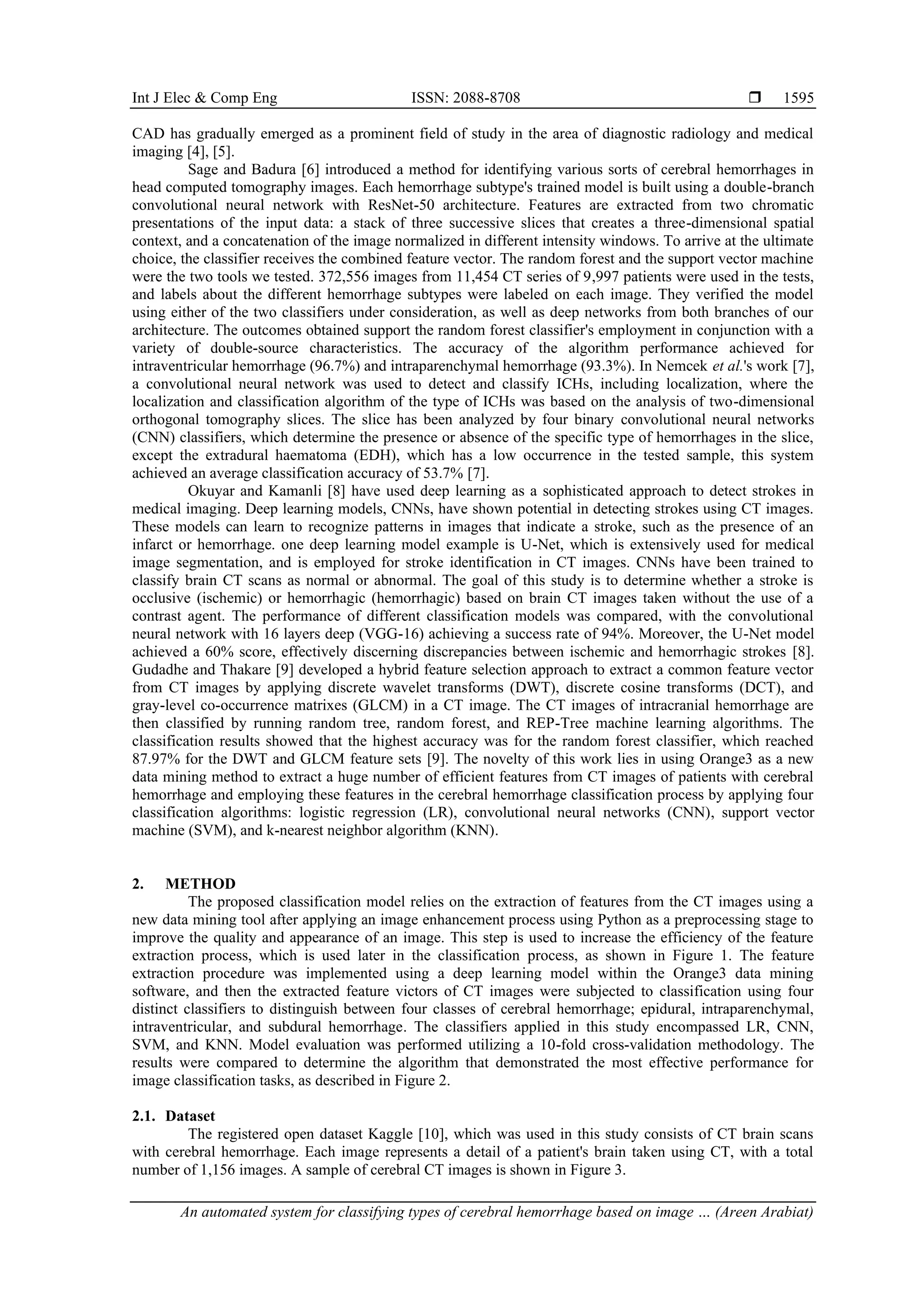 An Automated System For Classifying Types Of Cerebral Hemorrhage Based
