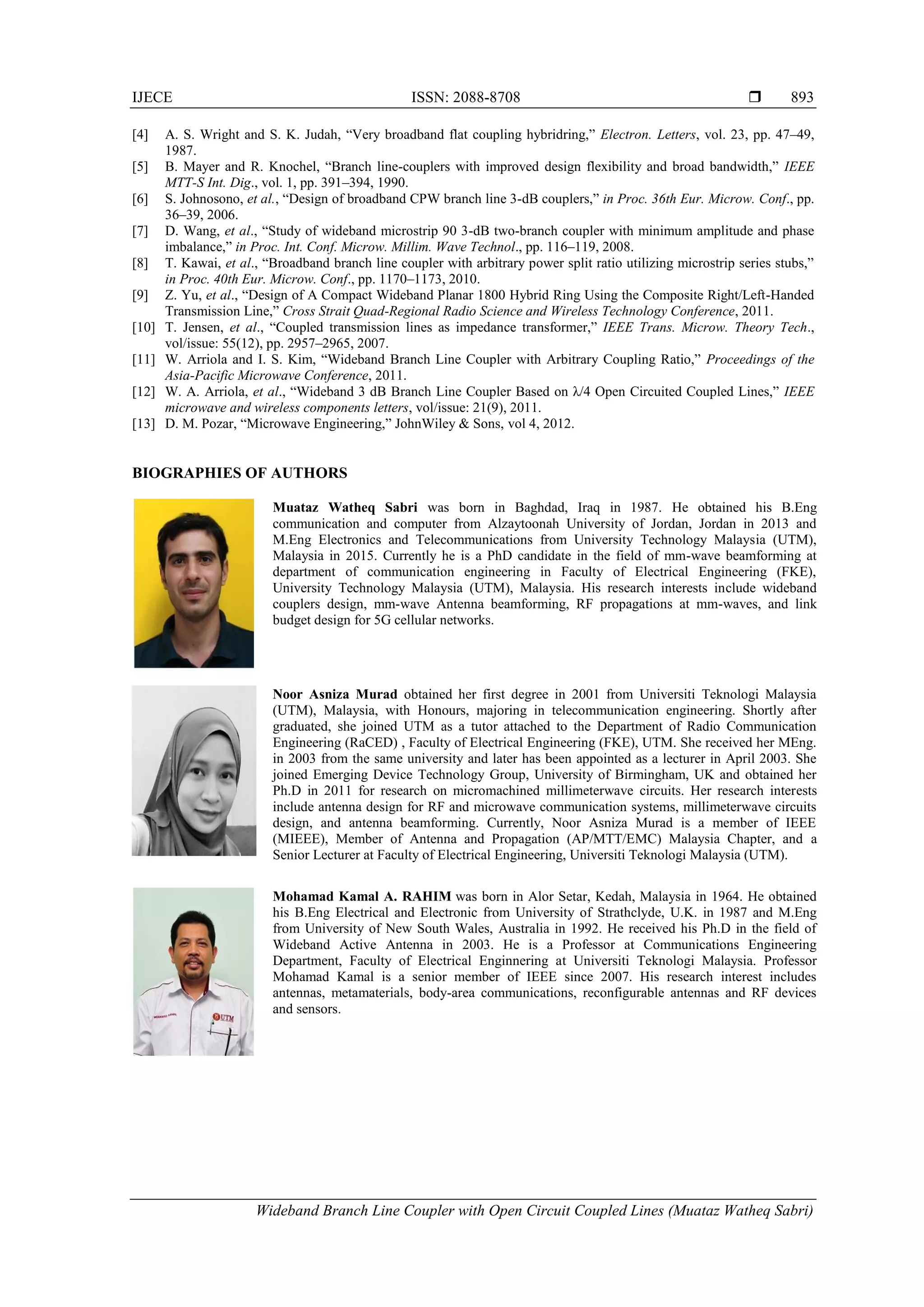 Wideband Branch Line Coupler with Open Circuit Coupled Lines | PDF