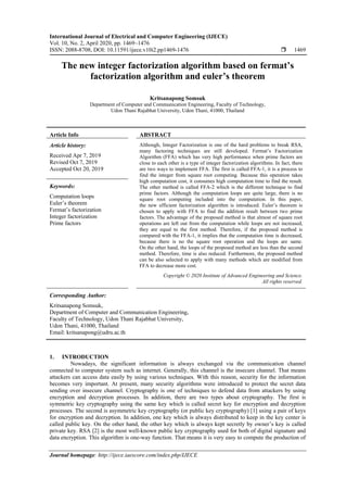 The new integer factorization algorithm based on fermat’s factorization algorithm and euler’s ...