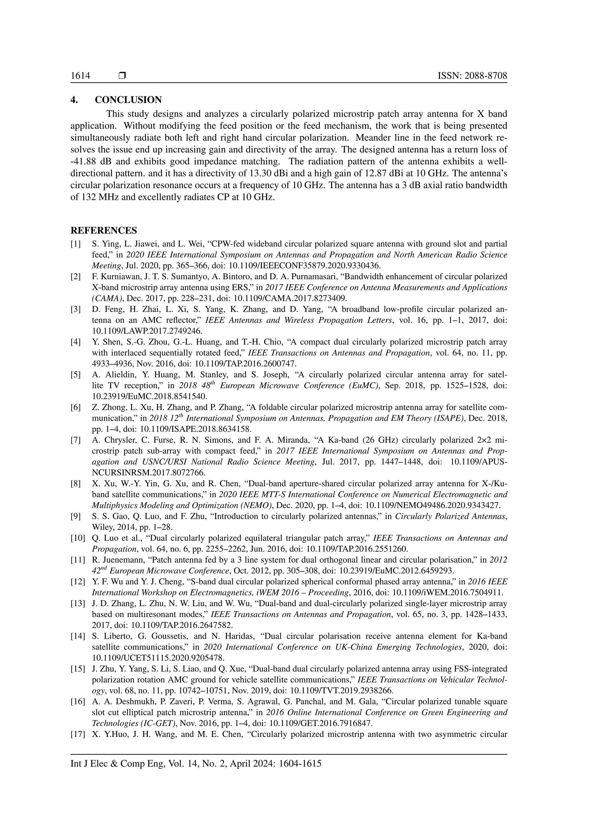 A simple feed orthogonal excitation X-band dual circular polarized ...