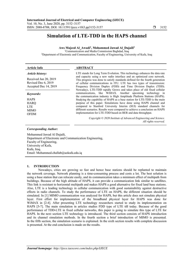 Simulation of LTE-TDD in the HAPS channel | PDF