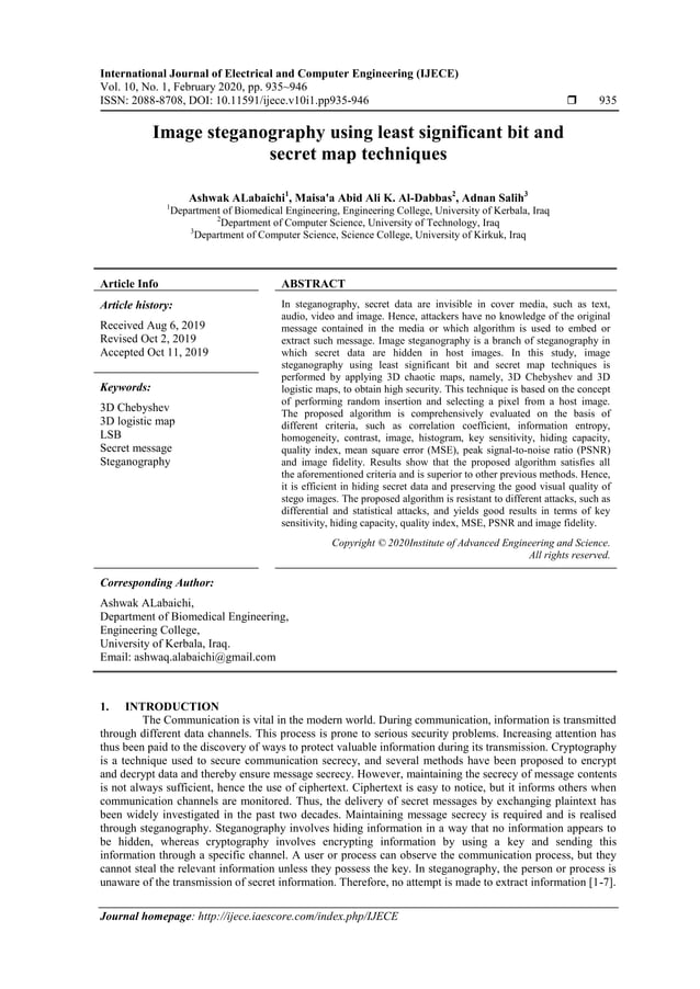 Image steganography using least significant bit and secret map ...